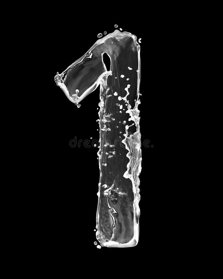Number 1 Made with a Splashes of Water Isolated on Black B Stock Photo ...