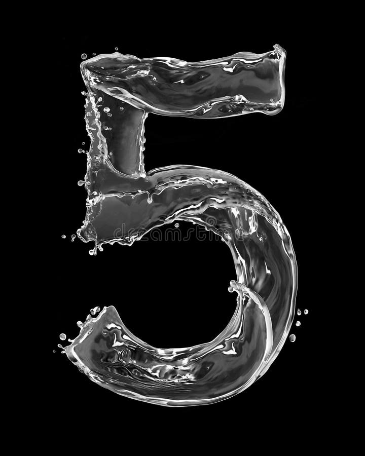 Number 5 Made with a Splashes of Water Isolated on Black Stock Photo ...