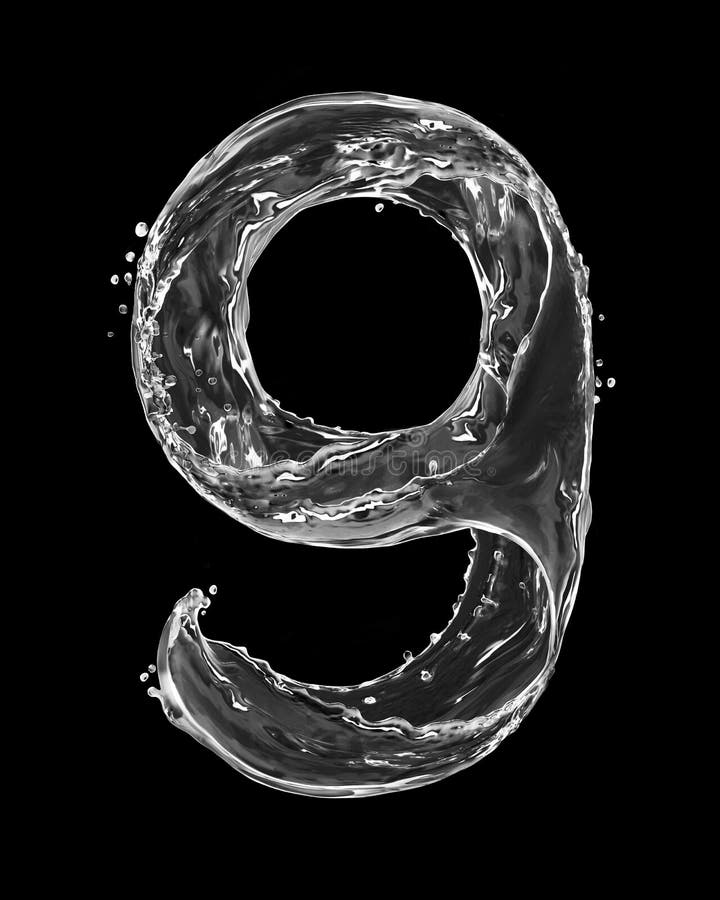 Number 9 Made with a Splashes of Water Isolated on Black Stock Photo ...
