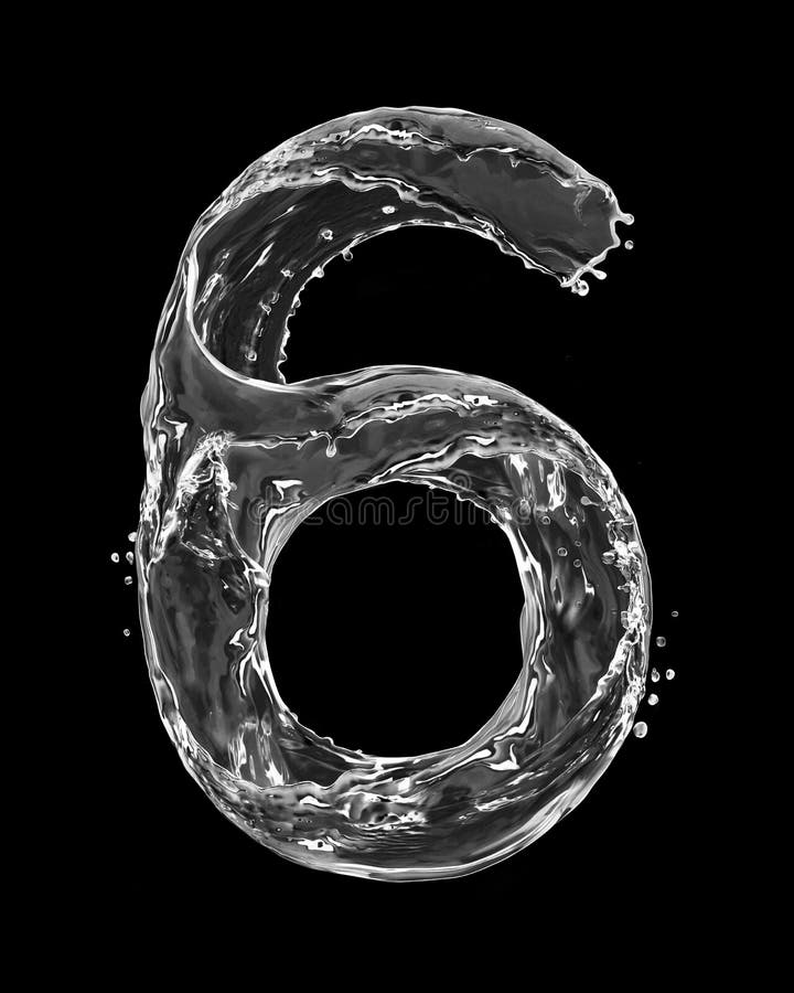 Number 6 Made with a Splashes of Water Isolated on Black Stock Photo ...