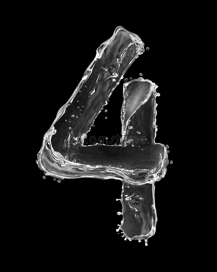 Number 4 Made with a Splashes of Water Isolated on Black Stock Image ...