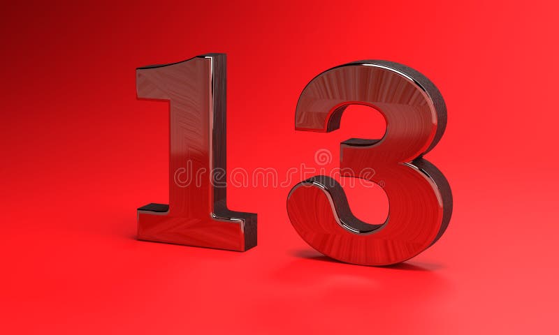 Number 13 Made of Steel on a Red Background. 3D Render Stock ...