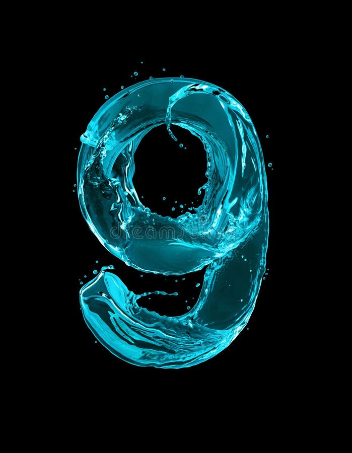 Number 9 Made of Turquoise Splashes of Water on Black Background Stock ...