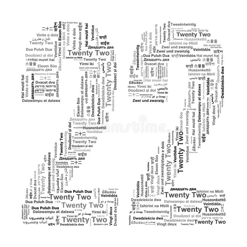 Number 22 Made from "Twenty Two" in Various Languages and Fonts Stock ...