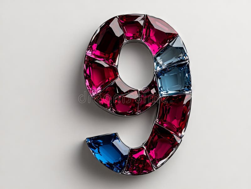 A Number 9 Made Up of Colored Stones on a White Surface Stock ...