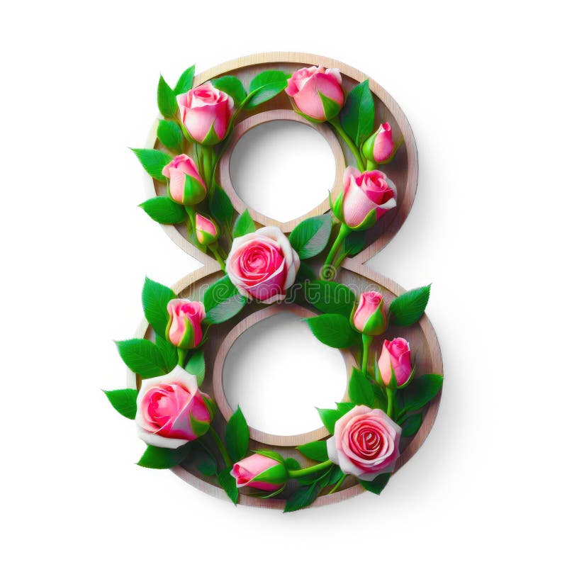 The Number 8 is Made Up of Pink Roses and Leaves Stock Illustration ...