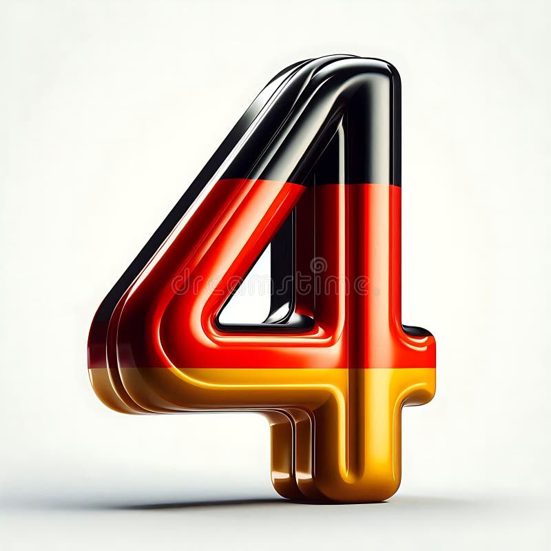 The Number 4 is Made Up of Three Different Colors, Red, Yellow, and ...