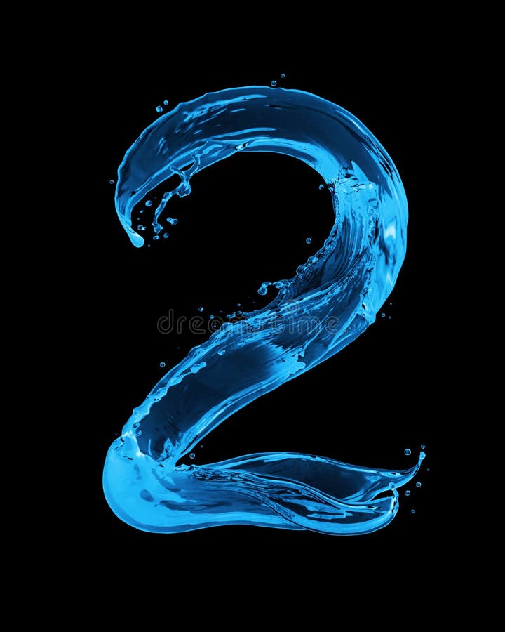 Number 2 Made with Water Splashes on a Black Background Stock ...