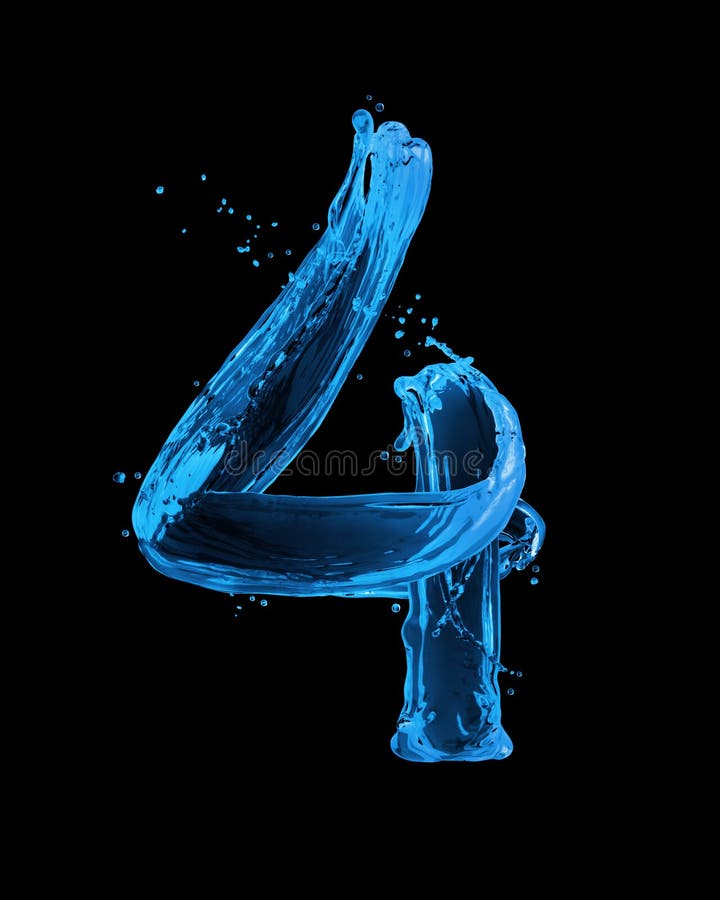 Number 4 Made with Water Splashes on a Black Background Stock ...