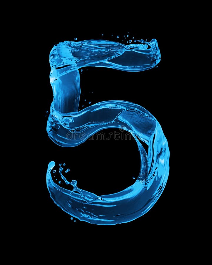 Number 5 Made with Water Splashes on a Black Background Stock ...