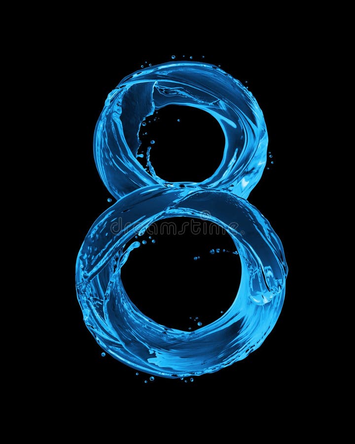 Number 8 Made with Water Splashes on a Black Background Stock ...
