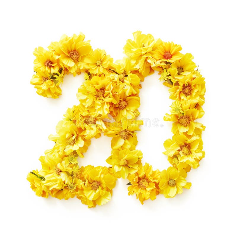 Number 20 Made of Yellow Flowers Isolated Stock Illustration ...