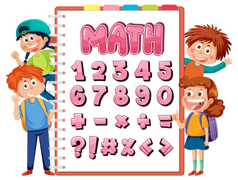 Number and Math Equation on Note Paper Icon with Kids Character Stock ...
