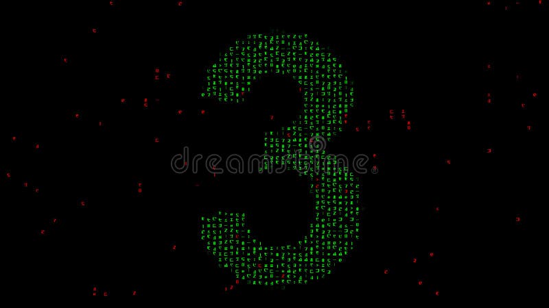Number 3 with Matrix Code on Plain Black Background Stock Video - Video ...