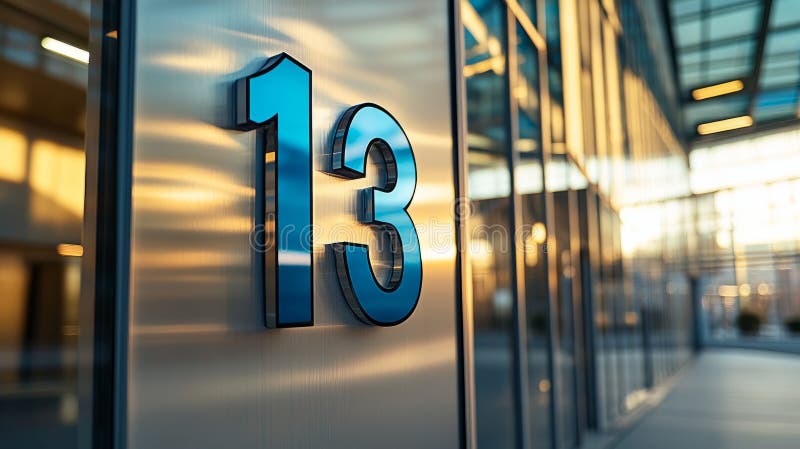 Number 13 on Modern Building Facade with Reflections. Stock Photo ...