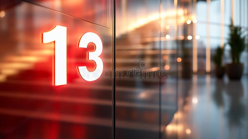 Number 13 on a Modern Glass Building Interior. Stock Photo - Image of ...