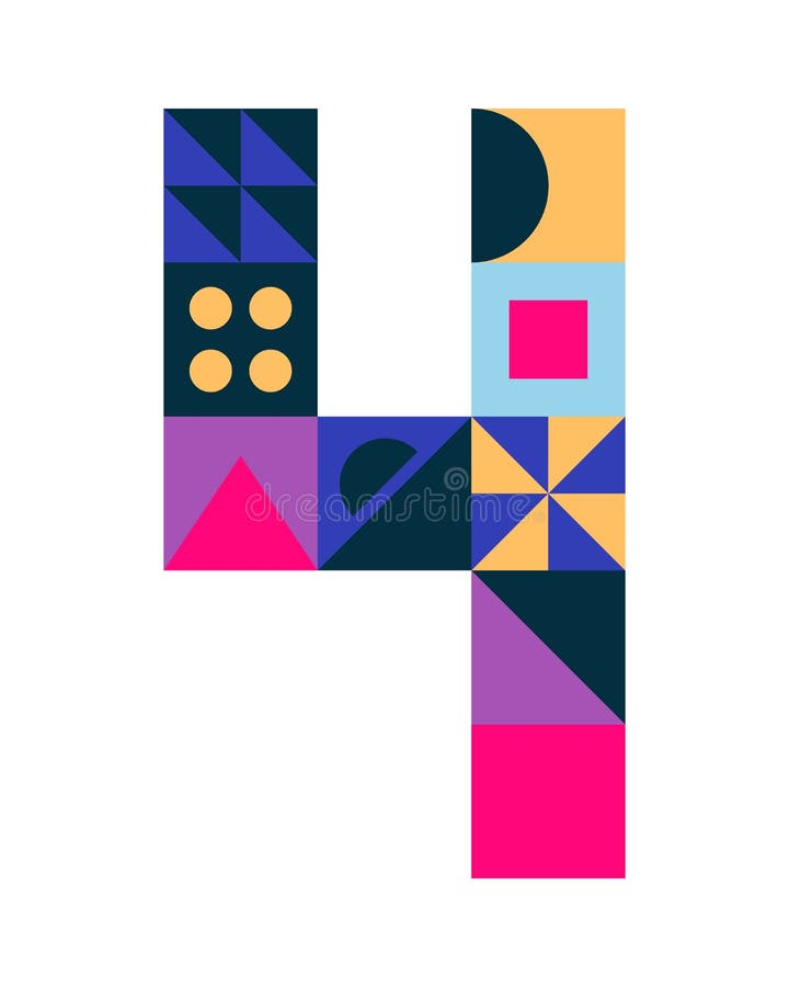Number 4 from Multicolored Geometric Shapes, Cubes Isolated on White ... Number 4 from Multicolored Geometric Shapes, Cubes Isolated on White ...