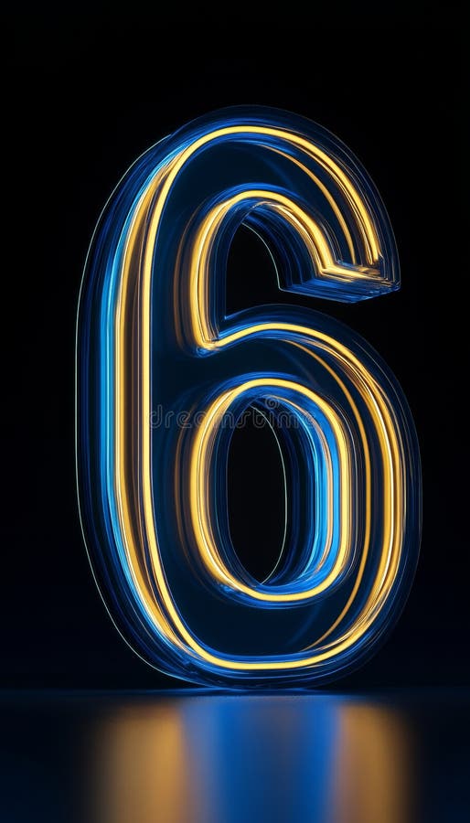 Number 6, Neon Blue and Gold Glowing Number 6. 3D Illustration with ...