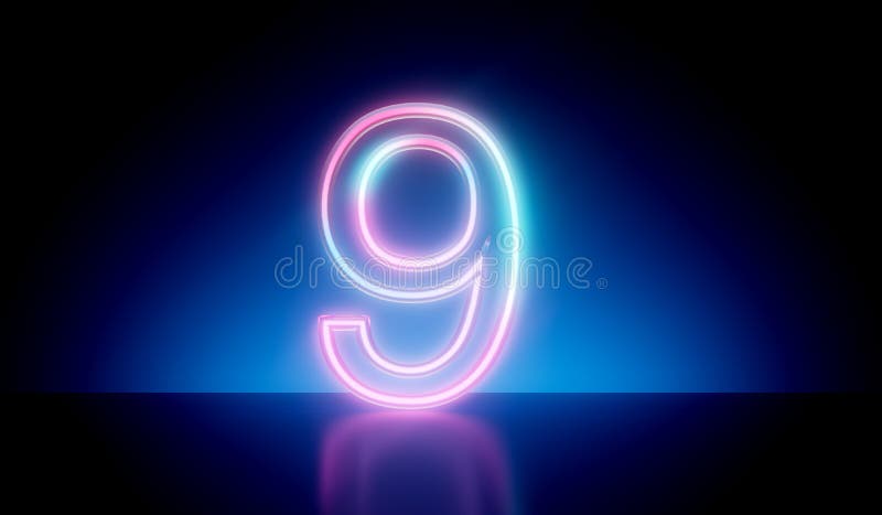 Number 9 Neon Glowing Futuristic Tube Light. 3D Rendering Stock ...