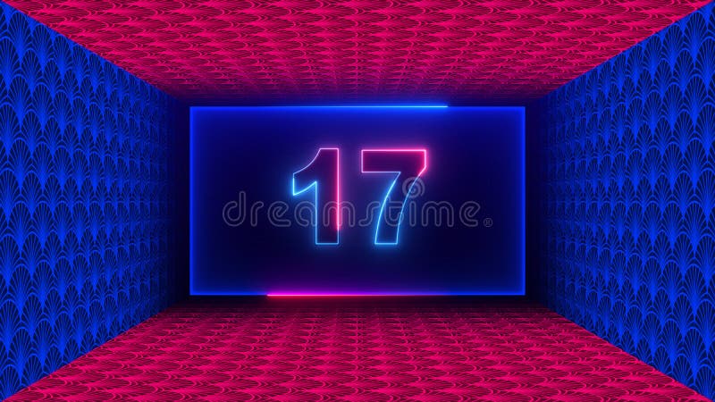 Number 17 Neon Light in the Middle Rectangle Shape Inside Artistic ...