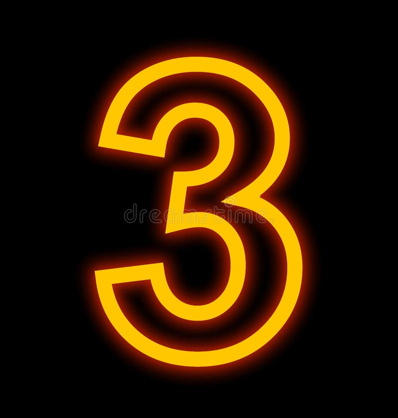 Number 3 Neon Lights Outlined Isolated on Black Stock Illustration ...
