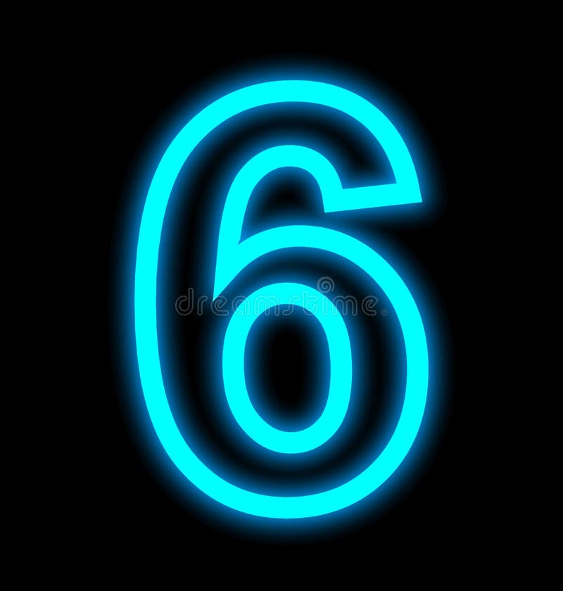 Number 6 Neon Lights Outlined Isolated on Black Stock Illustration ...
