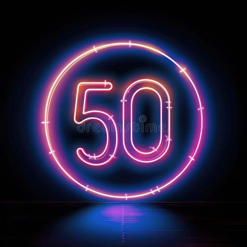 The Number 50. Neon Outline Icon with a Light Effect Stock Illustration ...