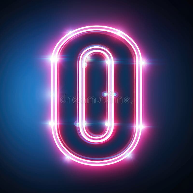 Number 0. Neon Outline Icon with a Light Effect Stock Illustration ...