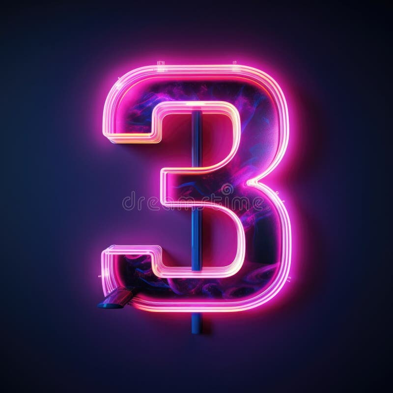 Number 3. Neon Outline Icon with a Light Effect Stock Illustration ...