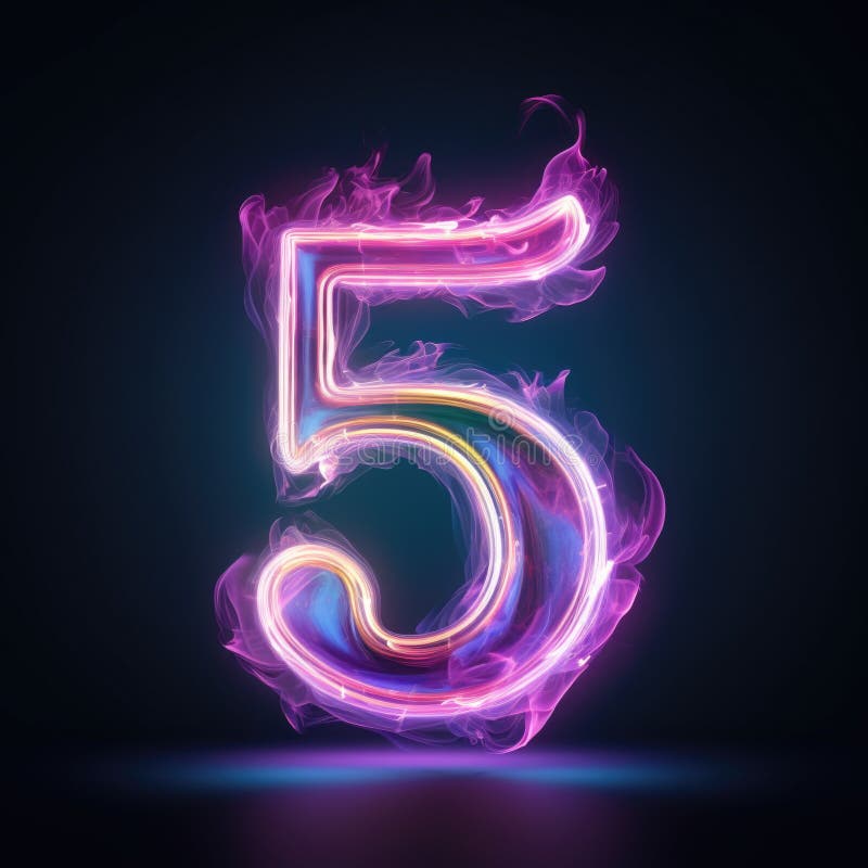 Number 5. Neon Outline Icon with a Light Effect Stock Illustration ...