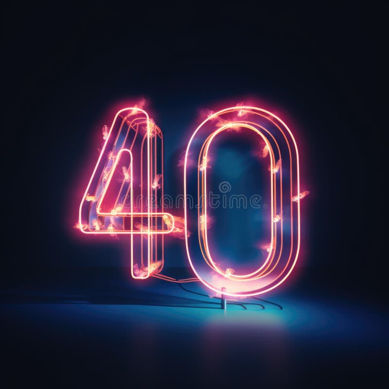 The Number 40. Neon Outline Icon with a Light Effect Stock Illustration ...