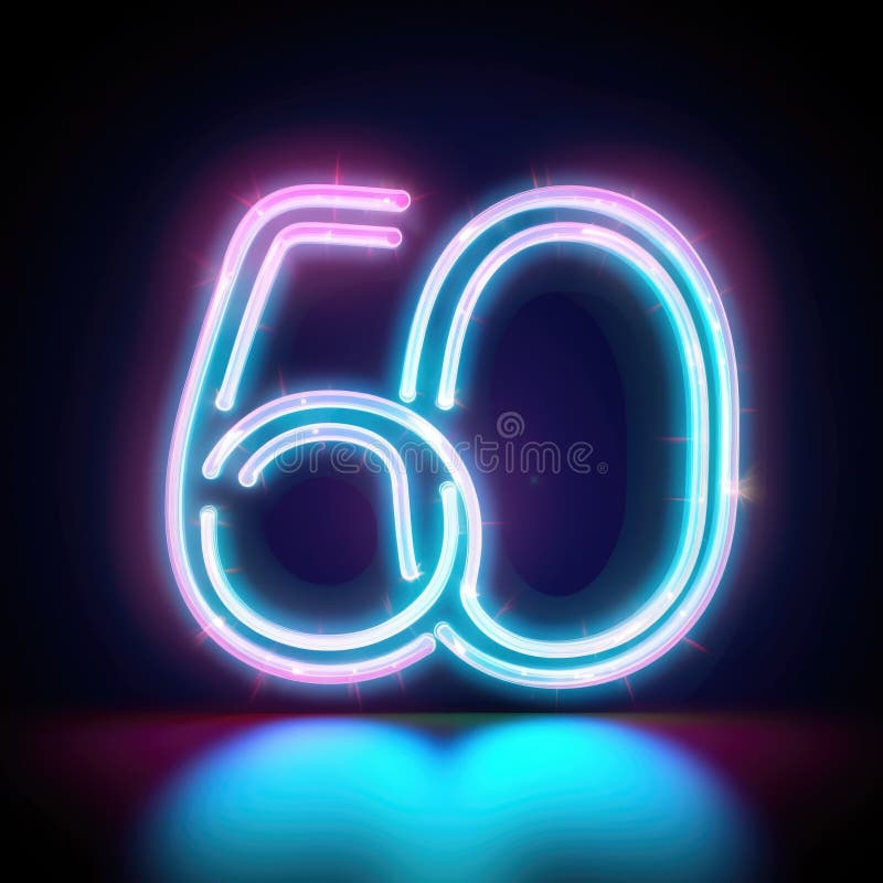 The Number 60. Neon Outline Icon with a Light Effect Stock Illustration ...