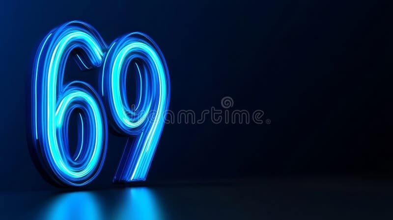 Number 69 Neon Sign, Blue Neon Light, Digital Background, Glowing ...