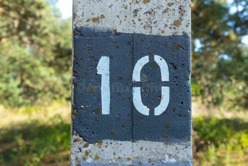 The Number Net Stencil on the Surface of a Concrete Pillar. Numeral 10 ...