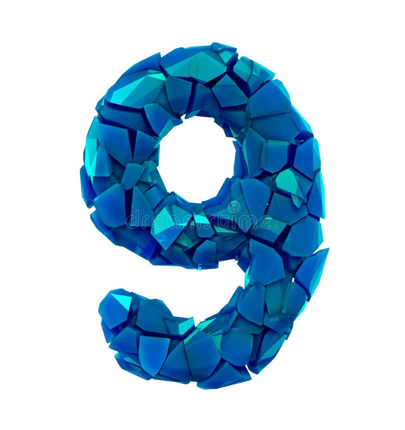Number 9 Nine in Low Poly Style Blue Color Isolated on White Background ...