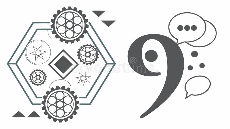 Number Nine Design, Stylized Numeral , Decorative Digit Art Vector ...