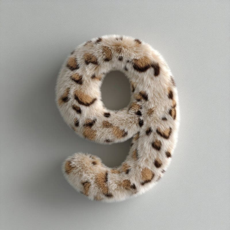 Number Nine Crafted from Realistic Leopard Fur Set Against a Clean ...