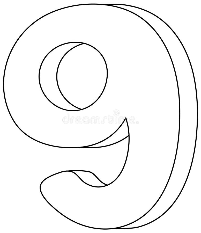 Number Nine Doodle Outline for Colouring Stock Vector - Illustration of ...