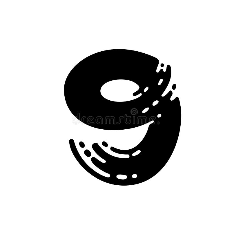 Number Nine. Dry Brush Grunge Lettering Imitation. Vector Design ...
