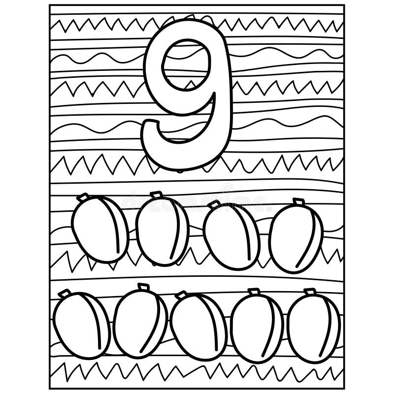 Number One Coloring Page Fruit, Apple and Abstract Stripes, Page for ...