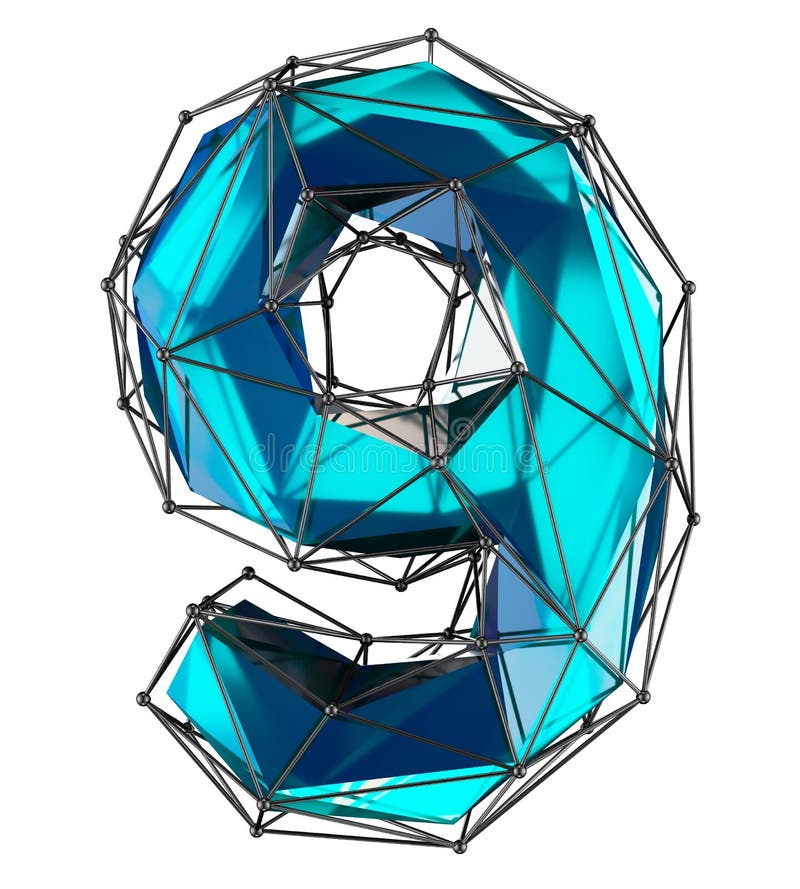 Number 9 Nine in Low Poly Style Blue Color Isolated on White Background ...