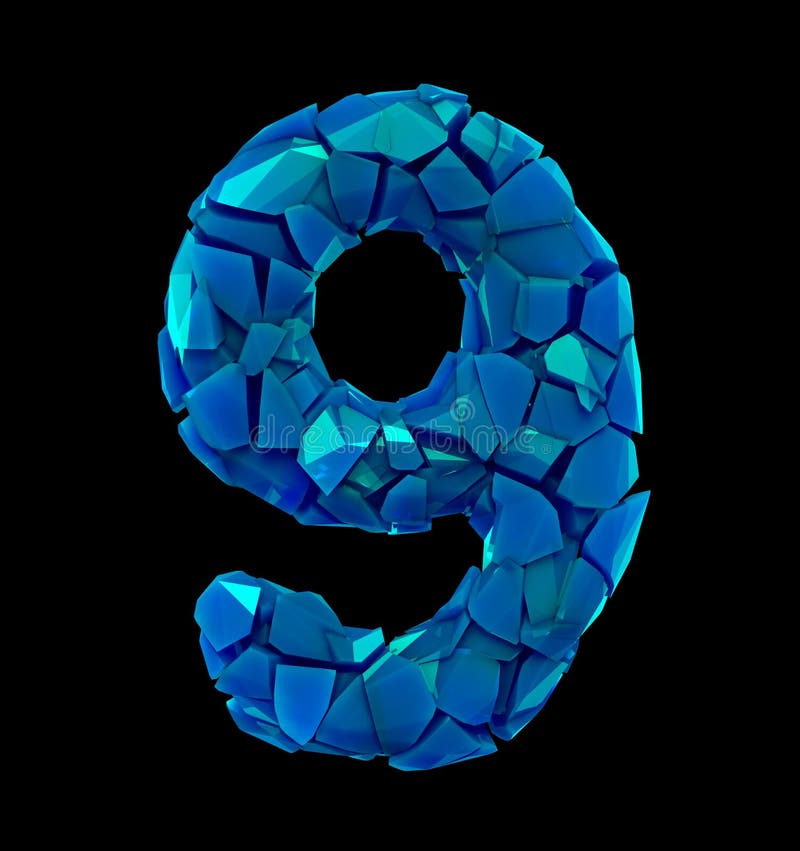 Number Nine 9 Made of Broken Plastic Blue Color Isolated Black ...