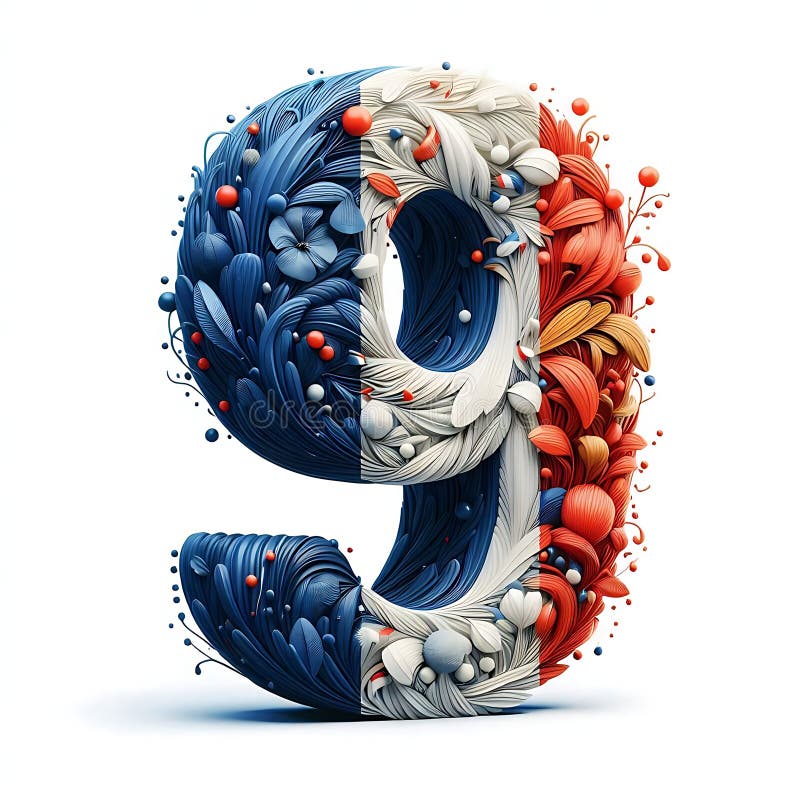 The Number Nine is Made Up of Different Colored Flowers and Leaves ...