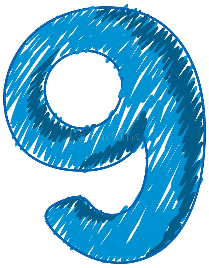 Number Nine in Pencil Colour Sketch Simple Style Stock Vector ...