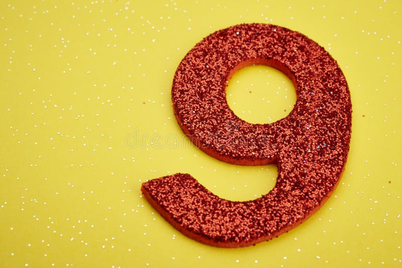 Number Nine Red Color Over Yellow Background Anniversary Stock Photos ...
