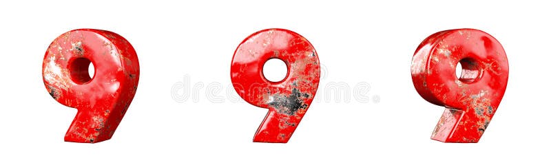 Number 9 Nine from Red Scratched Metallic Numbers Collection Set ...
