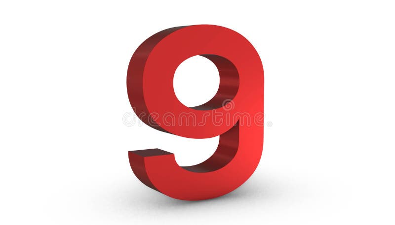 Number 9 Nine Red Sign 3D Rendering Isolated on White Background Stock ...