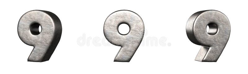 Number 9 Nine from a Scratched Iron Numbers Collection. Isolated Stock ...