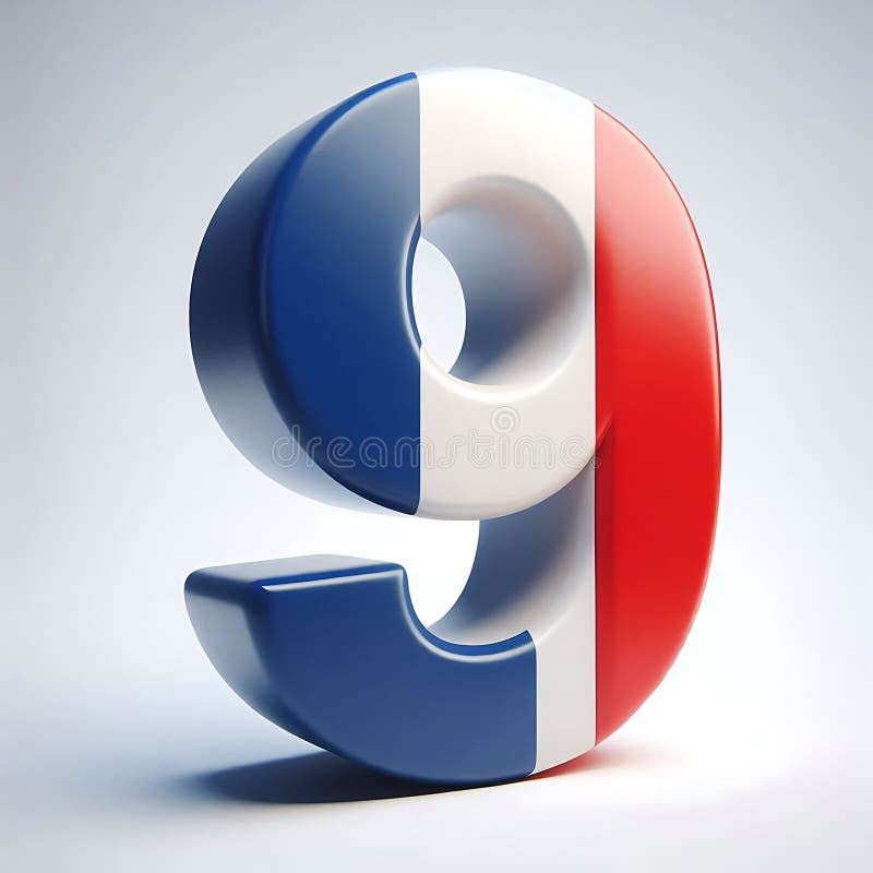 The Number Nine is in the Shape of a Flag with Red, White, and Blue ...