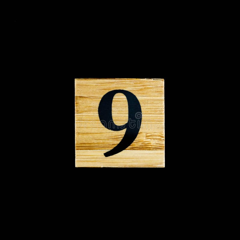 Number 9 Nine Wooden Isolated on Black Background Stock Photo - Image ...